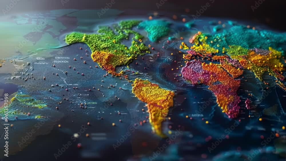 Colorful and textured world map highlighting global connections ...
