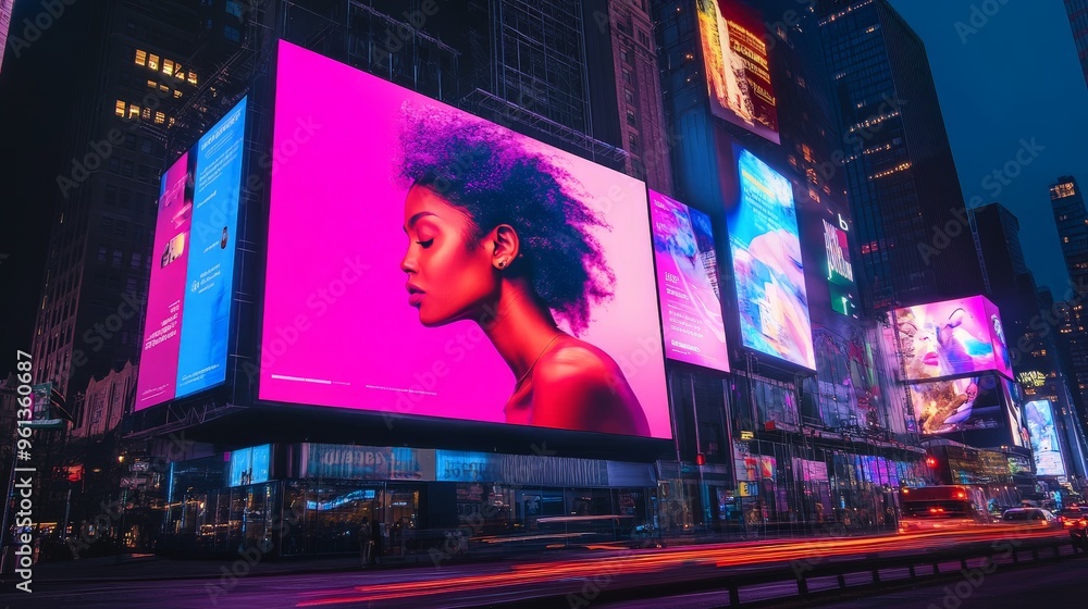 Envision a vibrant outdoor advertising campaign with large, eye ...