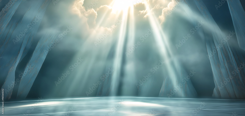 Bright rays of sun in space falling from the sky from clouds Stock ...