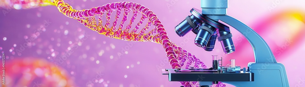 Microscope image of modified DNA strands displayed on advanced digital ...