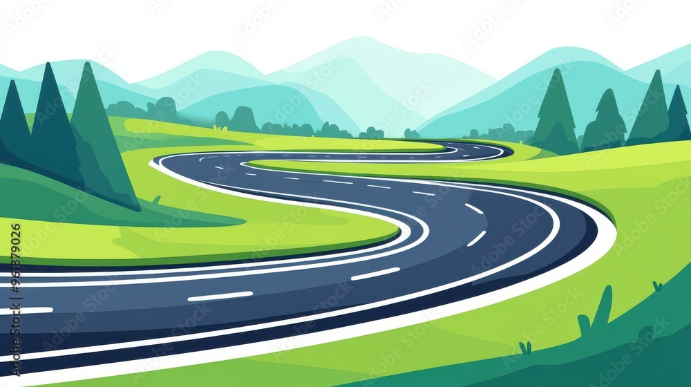 Discover the charm of a winding road, with curves and highway markings ...