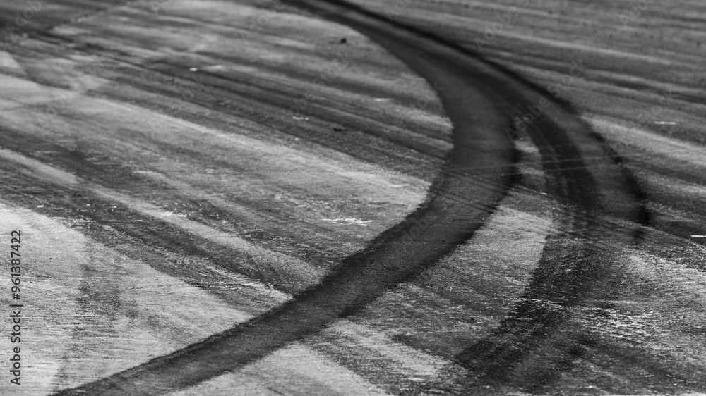 Tire track mark on asphalt tarmac road race track texture and ...
