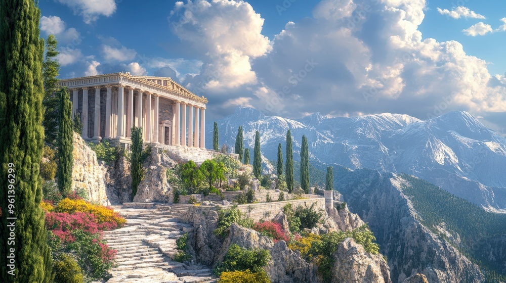 Olympus Palace on Mount. A Fantasy 3D Illustration of a Greek Palace ...