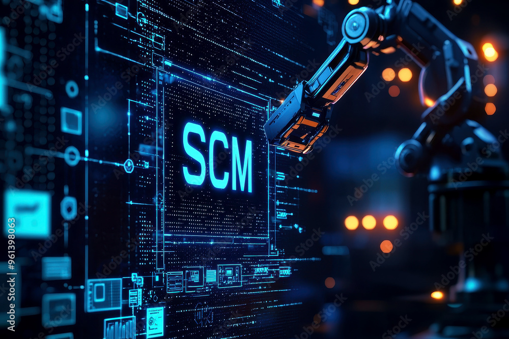 Supply Chain Management - SCM concept banner with icons and a ...