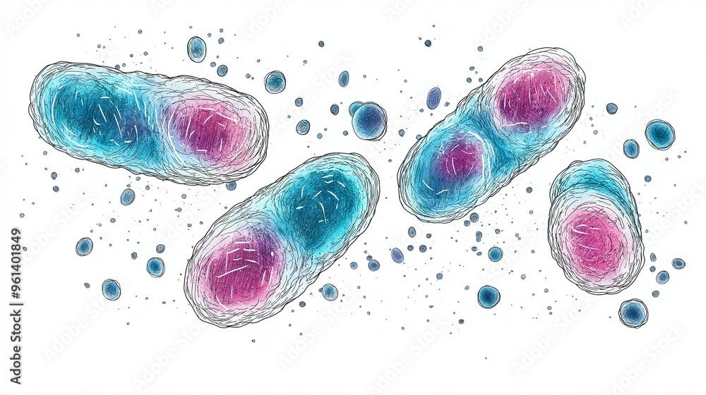A prophase stage of mitosis, cell division, hand-drawn illustration ...