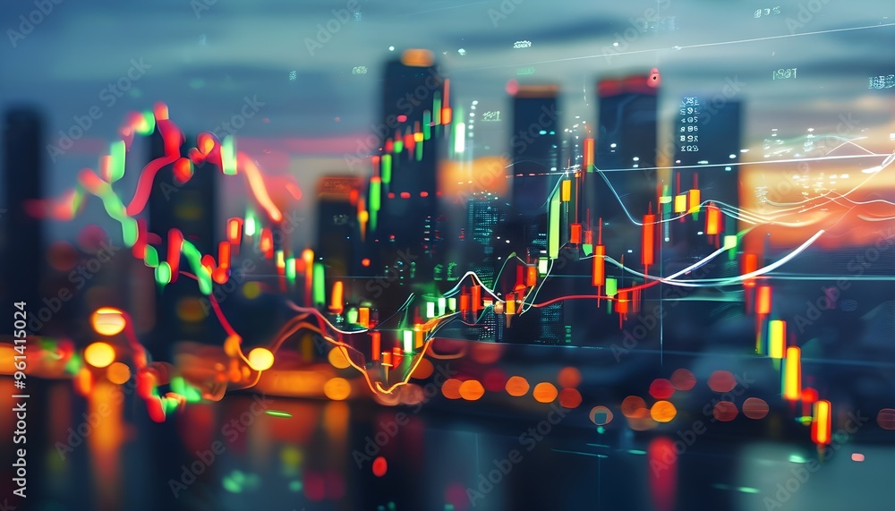 Dynamic abstract financial graph blending vibrant trading data with a ...