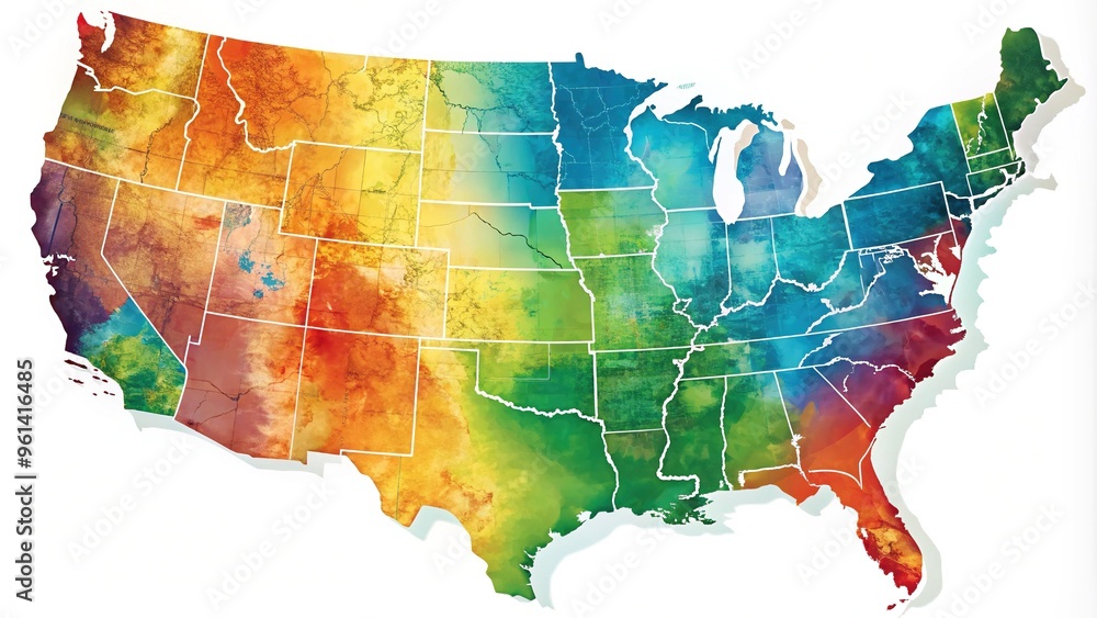 A colorful, detailed, and high-contrast map of the Western United ...