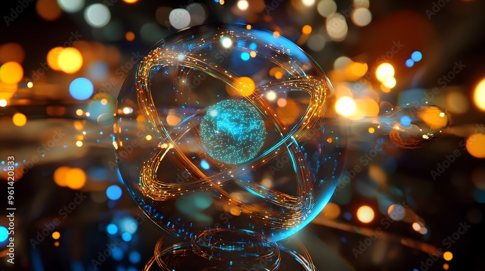 Holographic Visualization Of The Bohr Model Of An Atom Showcasing The