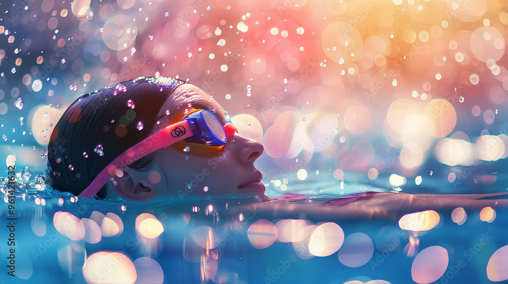 Swimmer in water, pool. Backstroke swi mming. Freestyle swimming in a ...