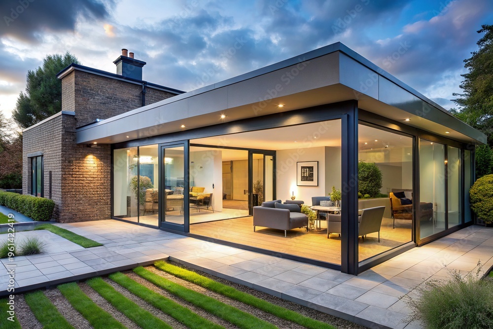 A modern, sleek, and spacious single-story extension with large windows ...