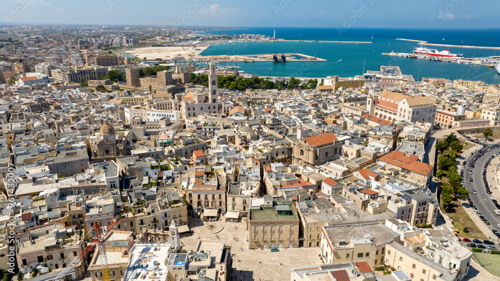 Aerial view of the historic center and the waterfront of Bari, Puglia ...