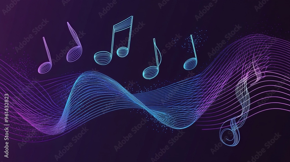 Minimalist musical notes drawn in a single continuous line on a stave ...