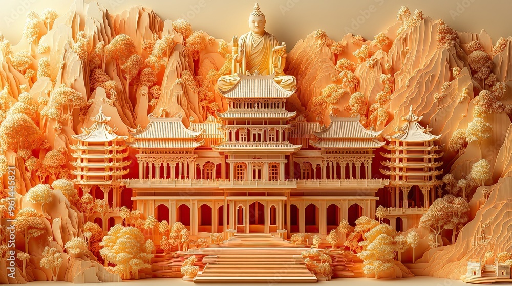 26. A 3D paper cut depiction of the Batu Caves in Malaysia, with the ...