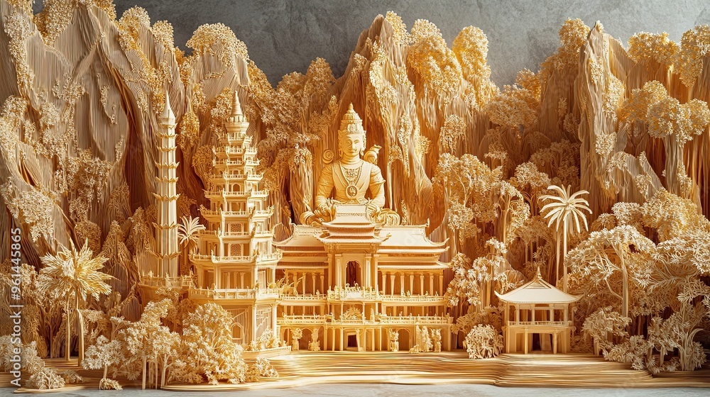 26. A 3D paper cut depiction of the Batu Caves in Malaysia, with the ...