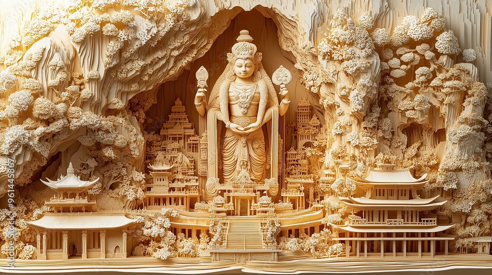 26. A 3D paper cut depiction of the Batu Caves in Malaysia, with the ...