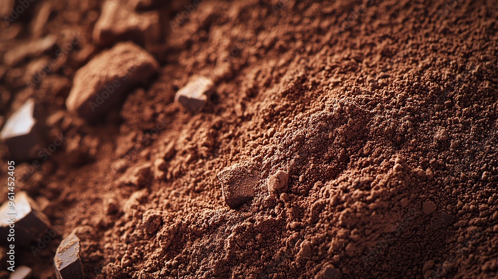 Micro view of cocoa powder, rich brown particles, velvety texture Stock ...