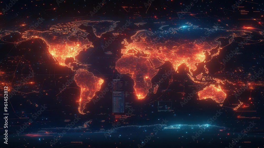 ภาพประกอบสต็อก global logistics network world map with animated ...