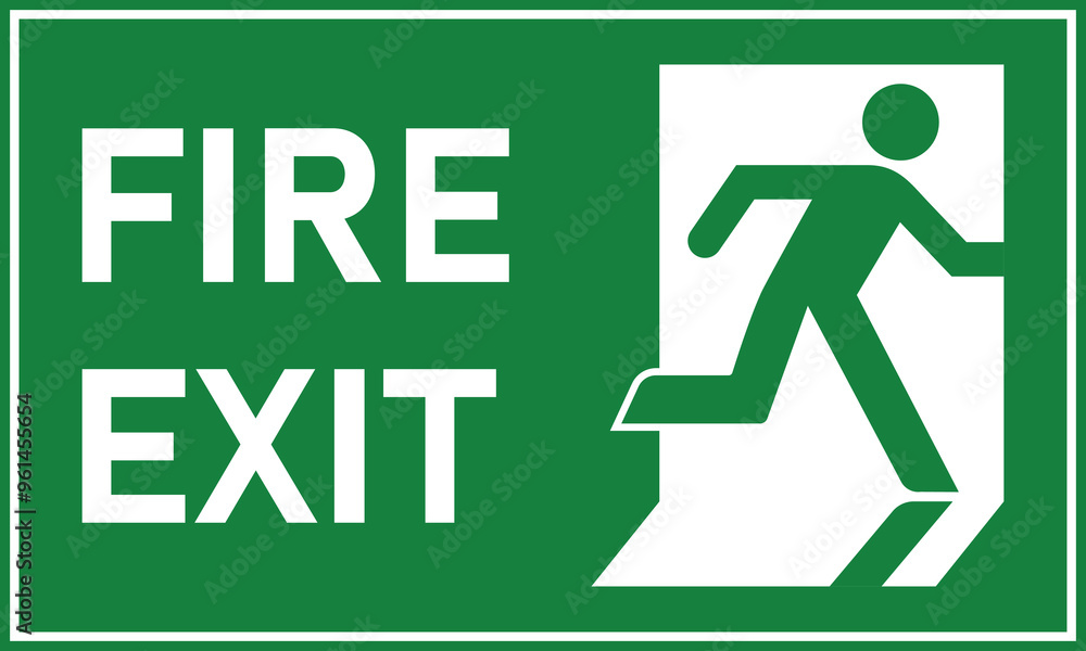 Emergency exit sign. Man running out fire exit. Running man and exit ...