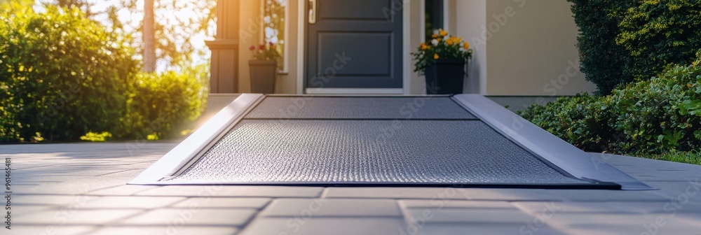 A close-up view of a wheelchair-accessible home entrance featuring a ...