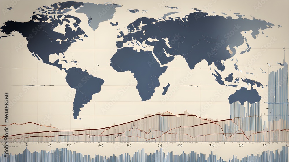 World Map with Financial Growth Chart and Bar Graph Stock Illustration ...