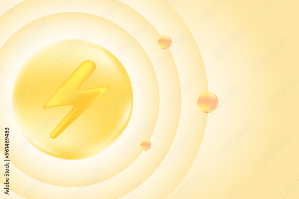 Business 3D gold bubble with yellow power icon, energy efficiency ...