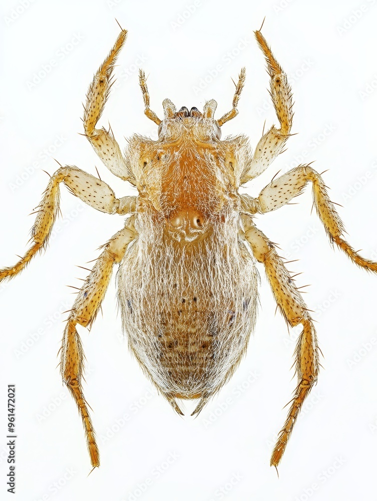 A detailed macro photograph of a linen mite, showcasing its hairy body ...