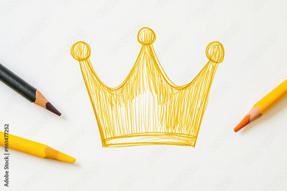 Hand-Drawn Cute Yellow Crown Illustration with Simple Lines Made with ...
