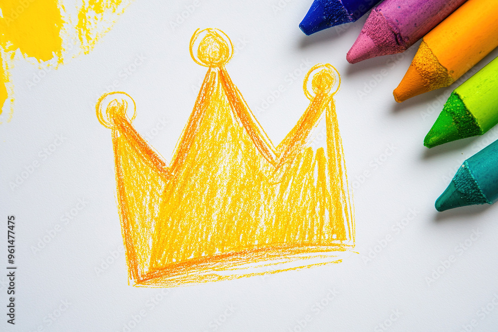 Hand-Drawn Cute Yellow Crown Illustration with Simple Lines Made with ...