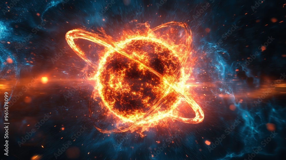Depiction of energy bursts from atomic nuclei during nuclear fission ...