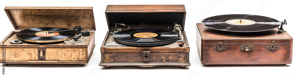 Vintage Record Players Collection Featuring Three Distinct Turntable ...