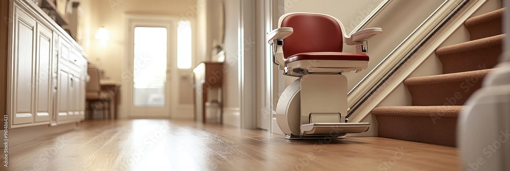 A modern stair lift installed in a home, providing accessibility for ...
