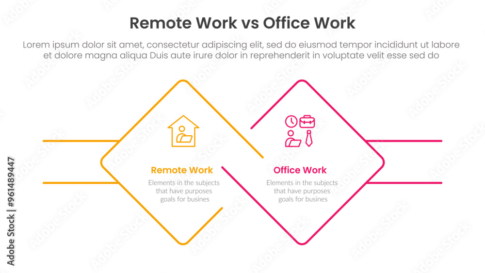 remote work vs office work comparison concept for infographic template ...
