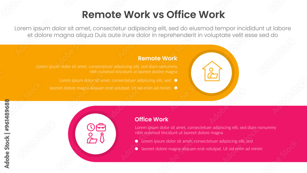 remote work vs office work comparison concept for infographic template ...