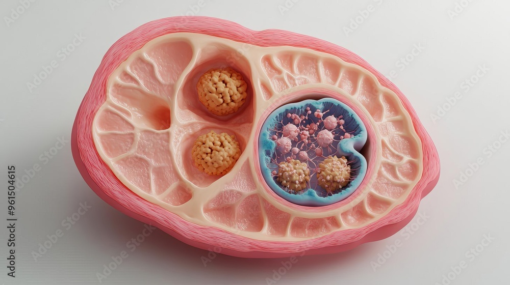 Muscle cell ultrastructure, detailed interior view with organelles ...