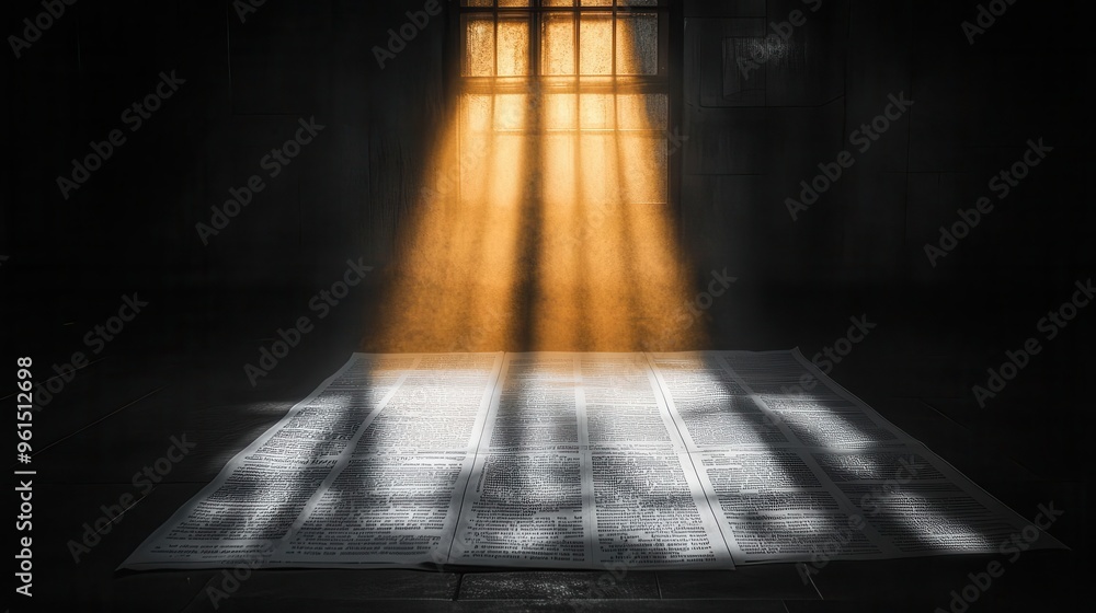 truth unveiled beam of light illuminating facts on newspaper surrounded ...