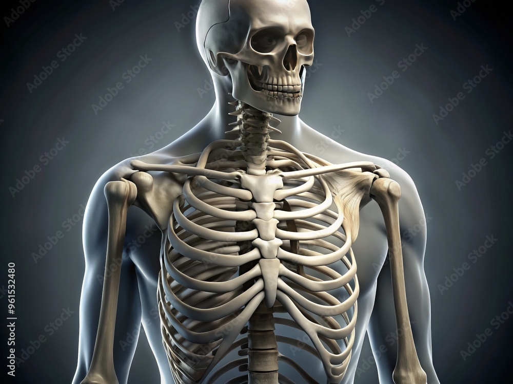 A detailed illustration of the human skeleton, highlighting the ...