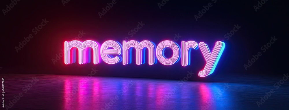 37 The Word Memory Rendered In 3d With A Bold Vivid Color Scheme Against A Dark Background