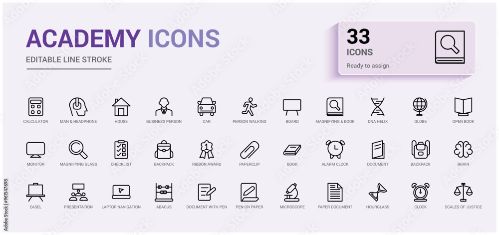 Academy icon set. University emblem template. Outline icon collection ...