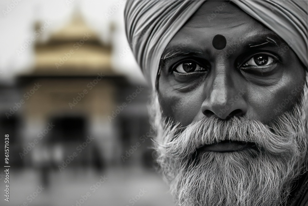 Close-Up of a Sikh Man with a Peaceful Expression Wearing a Turban in ...