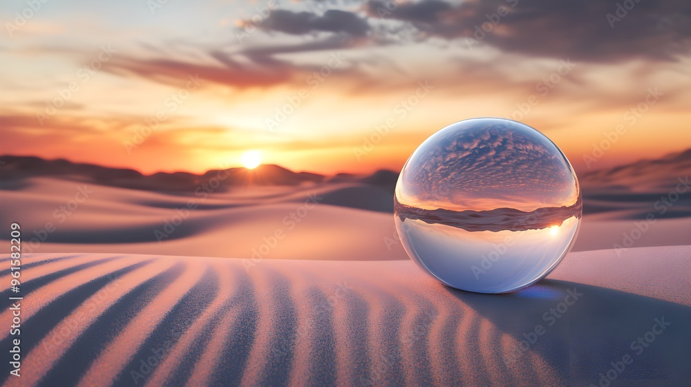 Glowing orb in a mystical desert at twilight, symbolizing ancient magic ...