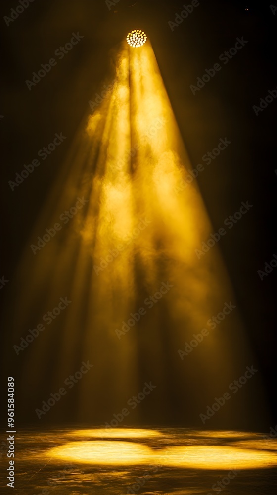 Golden spotlight illuminating a dark stage, soft beams spreading ...
