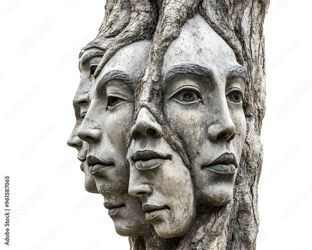 Faces Tree: A Surreal Collection of Faces Growing on a Tree, Isolated ...