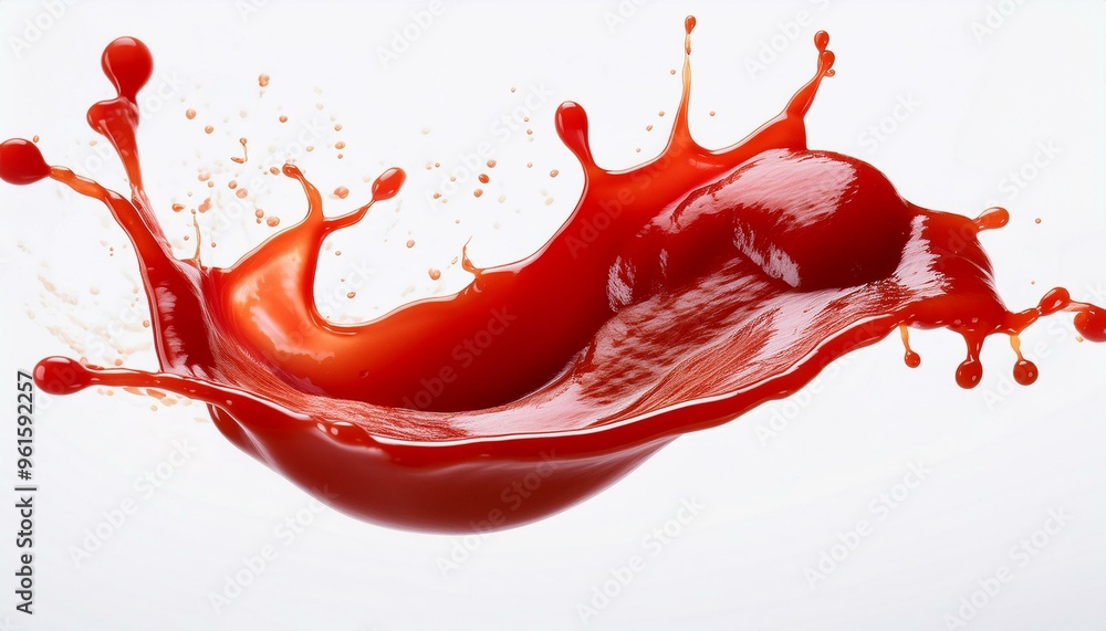 Red Tomato ketchup splash flying in air isolated on white background. ai generated Stock ...