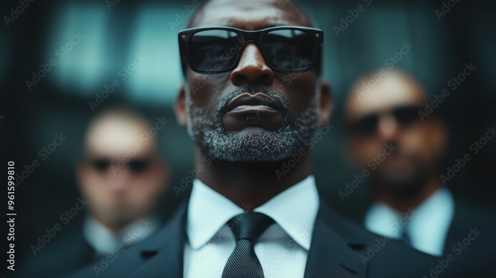 Businessmen standing in a lineup, all in formal suits with their faces ...