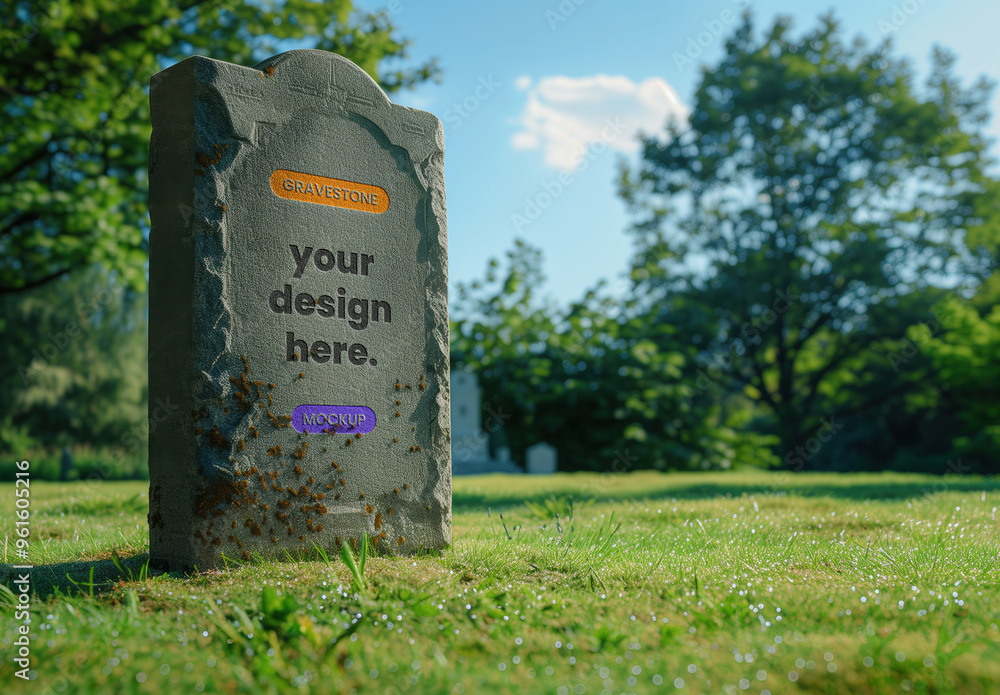 Customizable Gravestone Mockup in Serene Outdoor Setting with ...