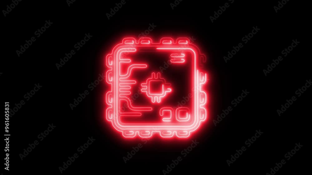 Neon Embedded Chip Icon Video HD - Glowing Technology Microchip Symbol ...