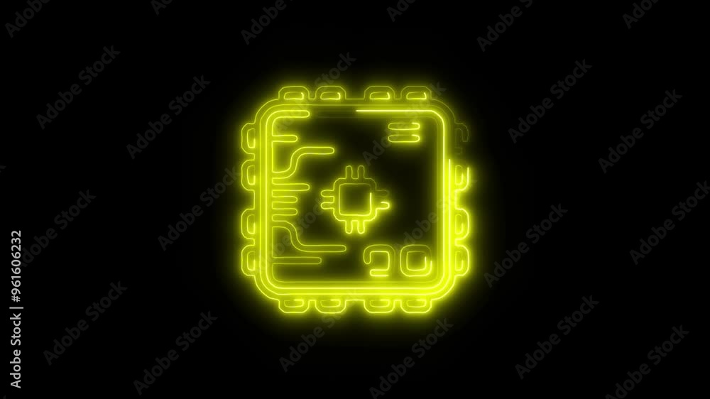 Neon Embedded Chip Icon Video HD - Glowing Technology Microchip Symbol ...
