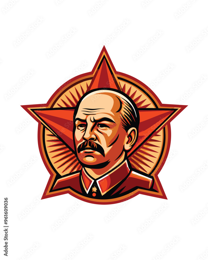 Editable stroke vector of a Soviet style propaganda poster featuring ...
