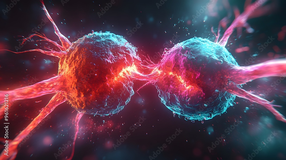 Single Cell Division Close-Up A single cancer cell splitting into two ...