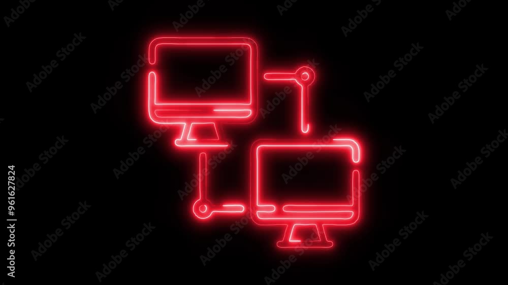 Neon Computer Network Icon Video HD - Glowing Connection Between Two ...